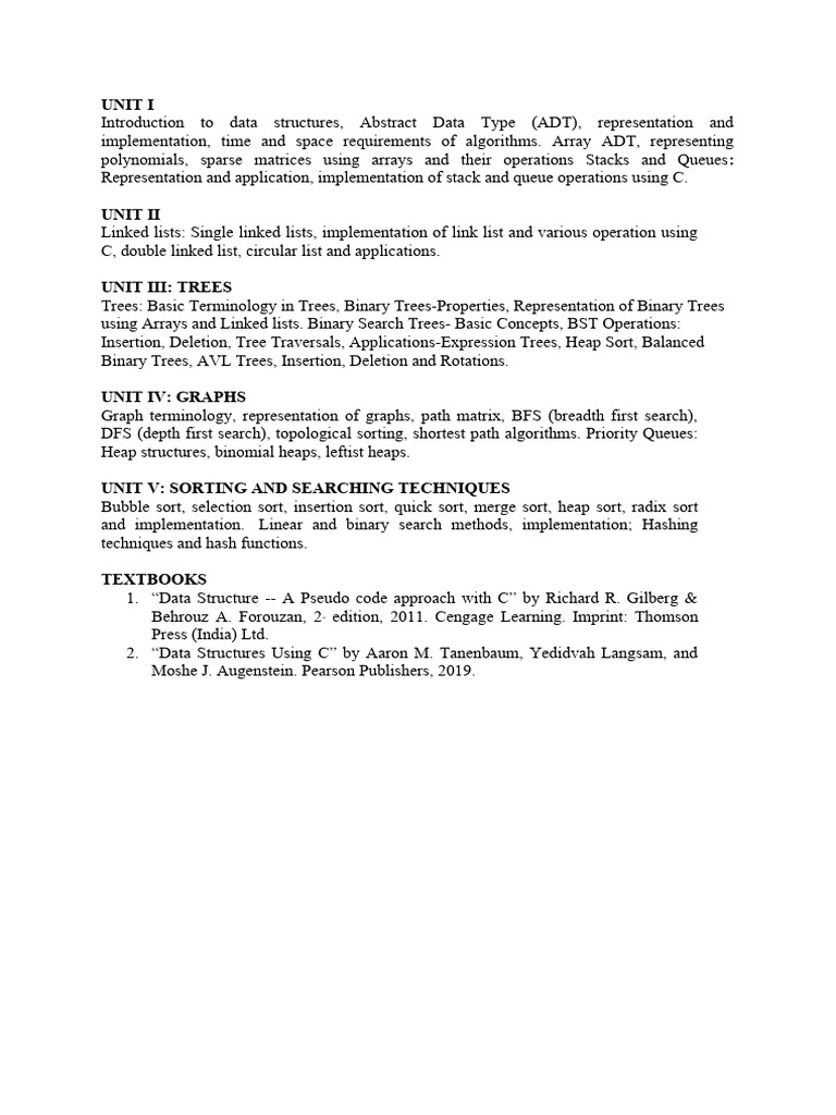 Data Structures Syllabus | PDF | Computers Data Structures Syllabus | PDF | Computers