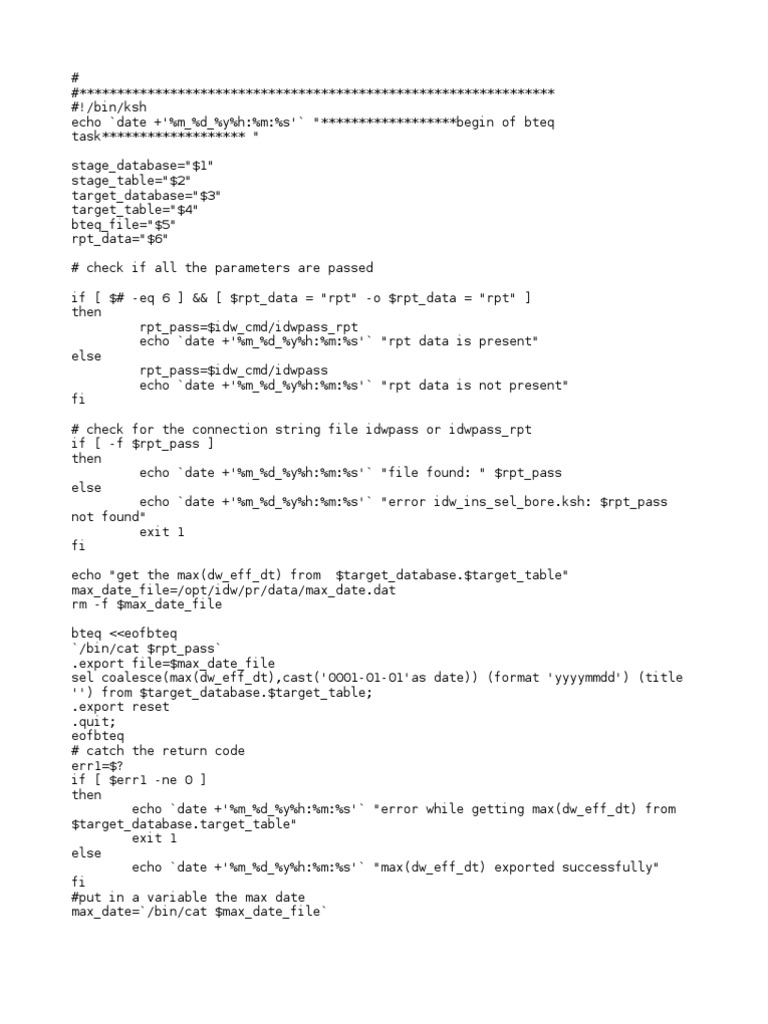 Bteq Sample Script | Data Management | Software