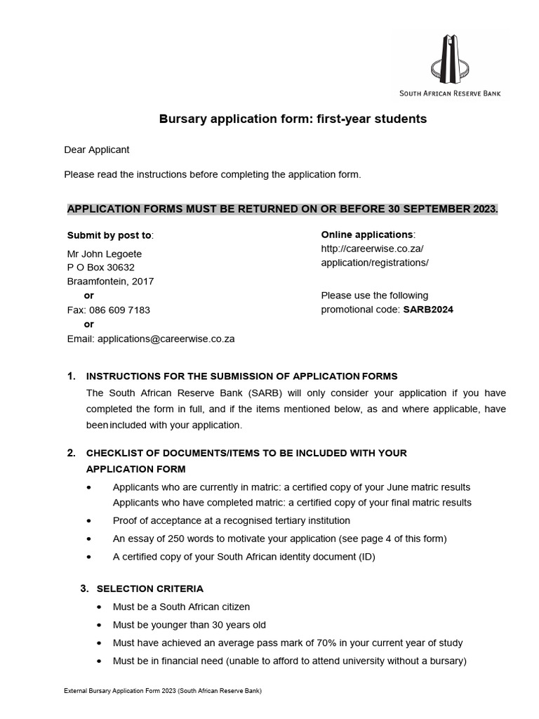 External Bursary Application Form 2024 | PDF