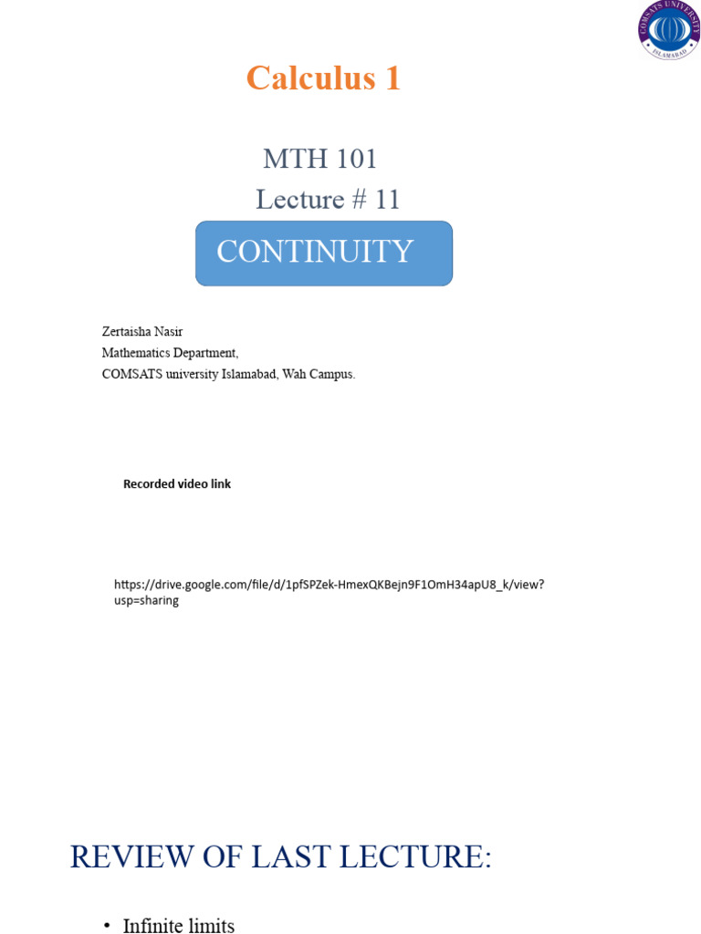 Lecture#11 Continuity | PDF | Continuous Function | Function (Mathematics)