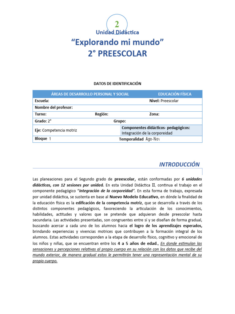 Unidad Didáctica: Explorando el Cuerpo en Preescolar | PDF | Educación ...