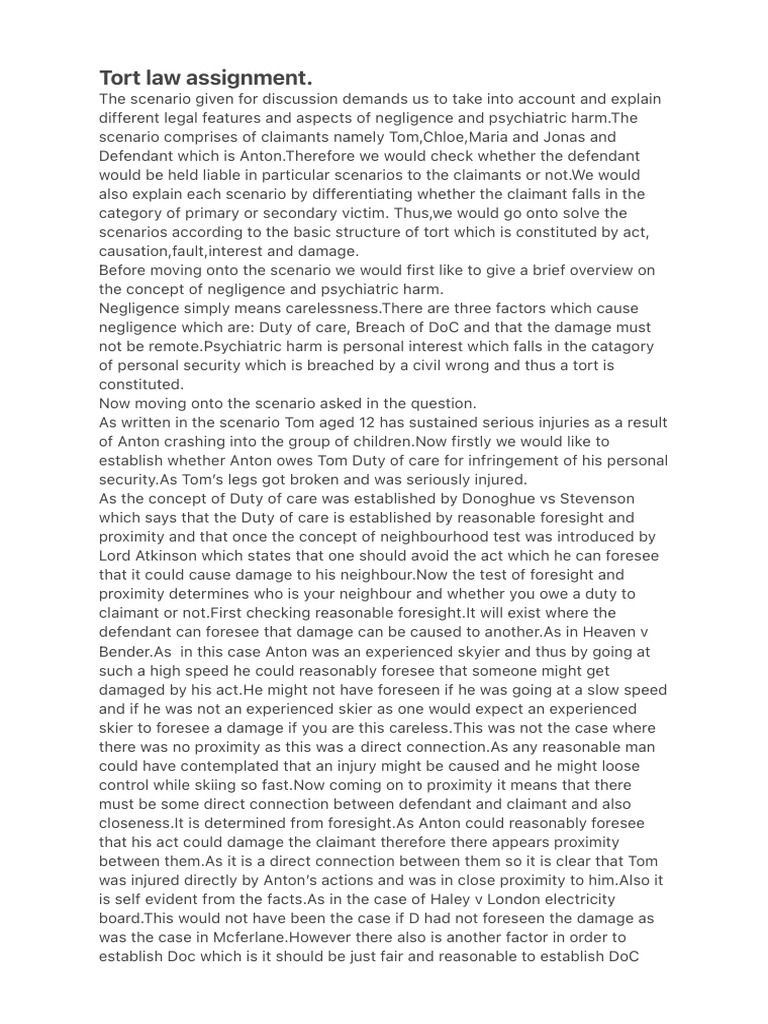 Tort Law Assignment | PDF | Negligence | Tort