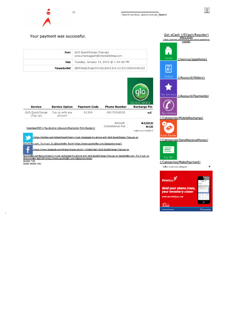 Quickteller - GLO - JAN-2015. | PDF