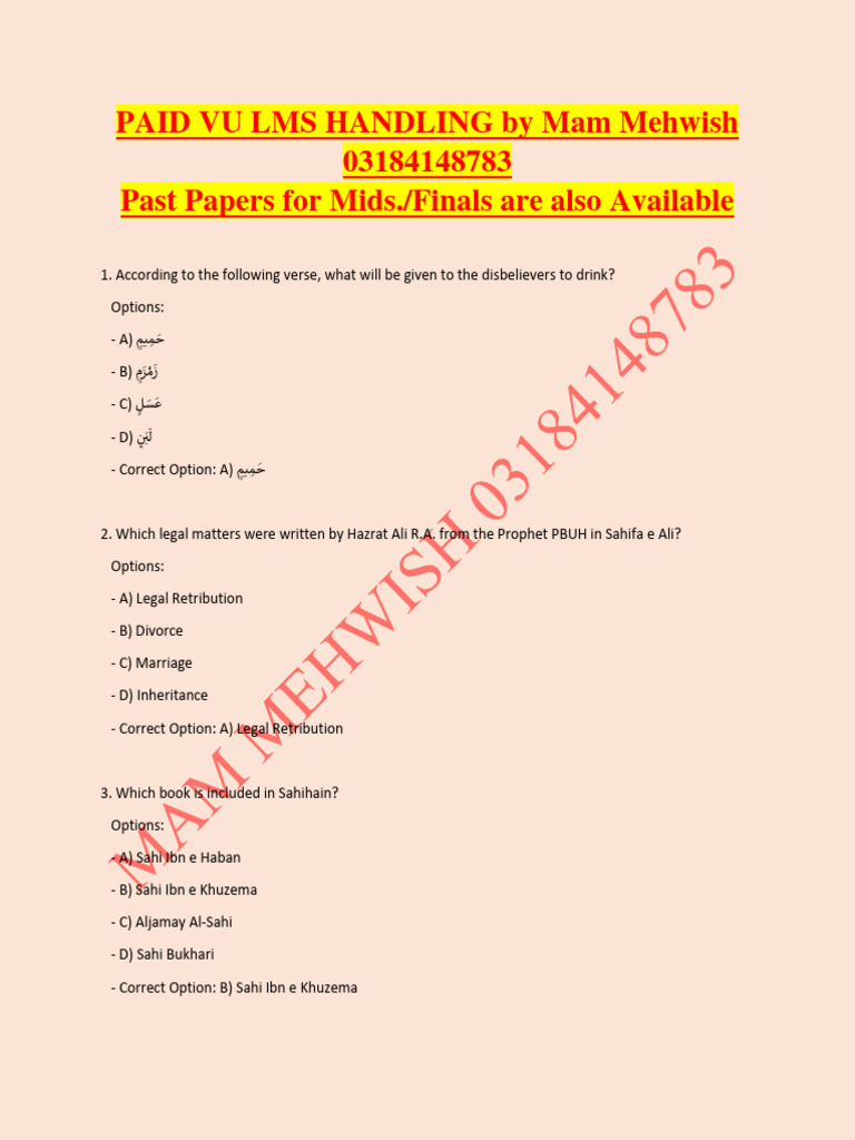 ISL202 MCQs Mids 2024 Mam Mehwish | PDF | Muhammad | Hadith ISL202 MCQs Mids 2024 Mam Mehwish | PDF | Muhammad | Hadith