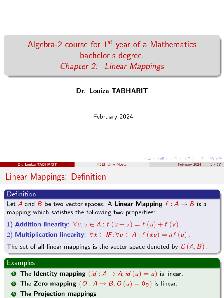 Alg2-Chap2-Linear Mappings | PDF | Linear Map | Vector Space