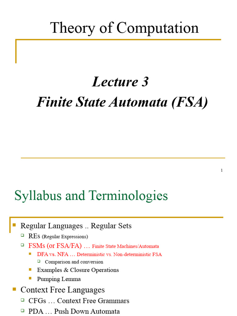 Lecture 3-Finite Autometa | PDF | Theoretical Computer Science | Formal Methods