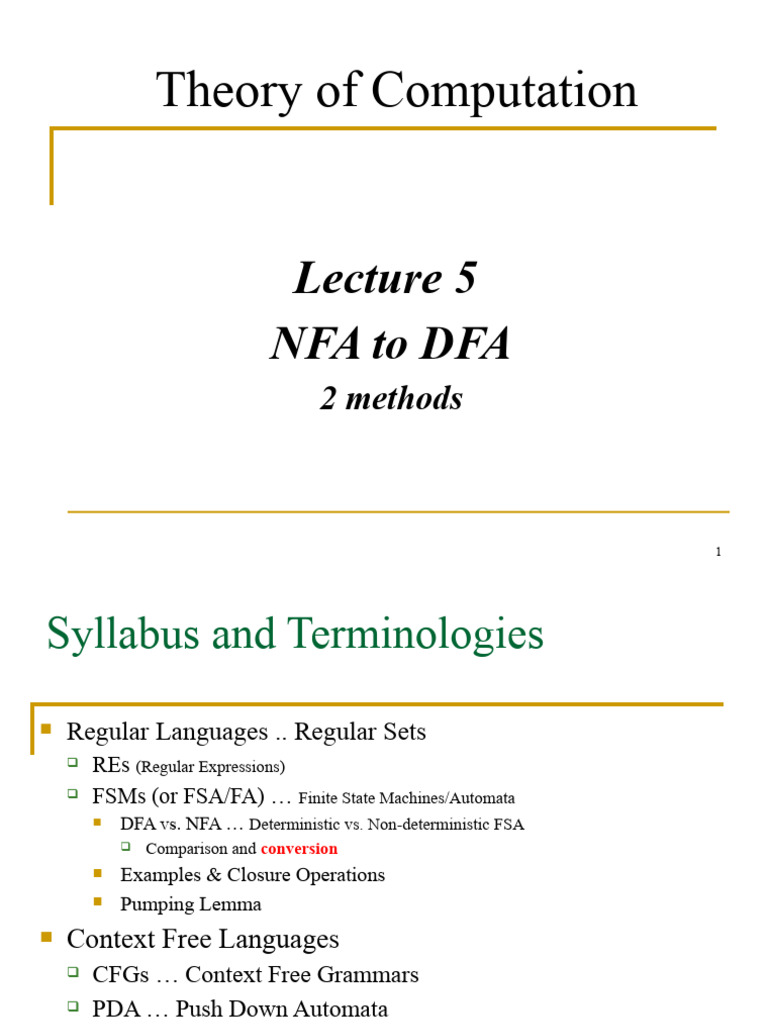 Lecture 5-FSMs-NFA-2-DFA | PDF | Formalism (Deductive) | Formal Methods