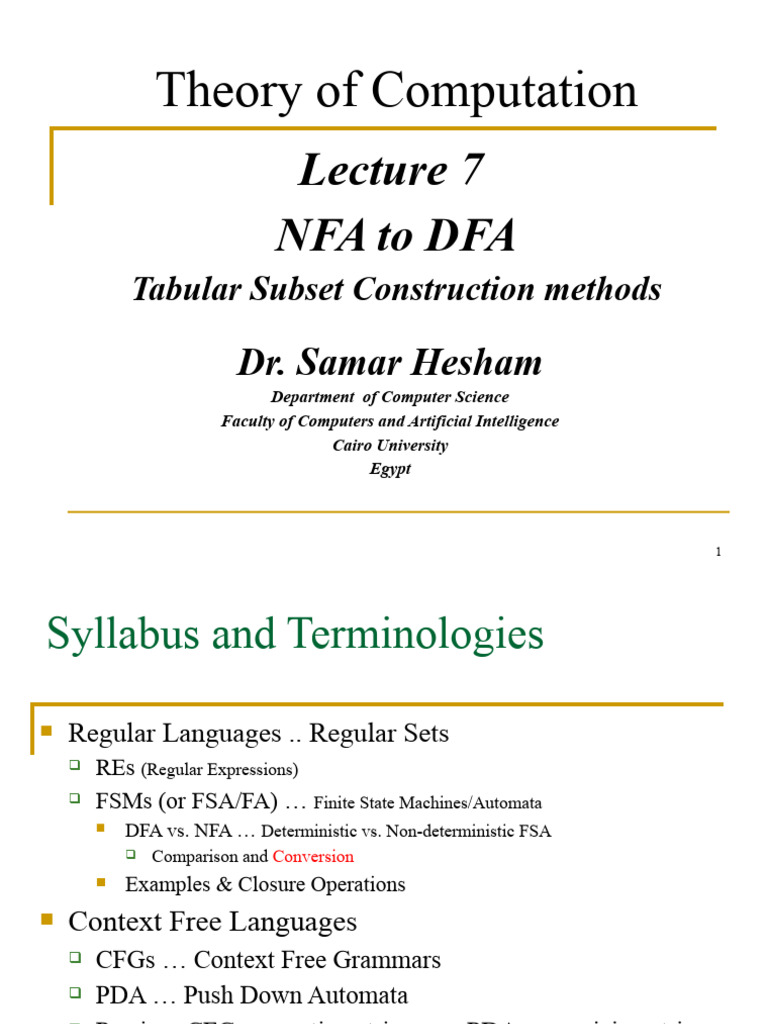 Lecture 7 - FSMs-NFA-2-DFA-2 | PDF | Metalogic | Computer Science