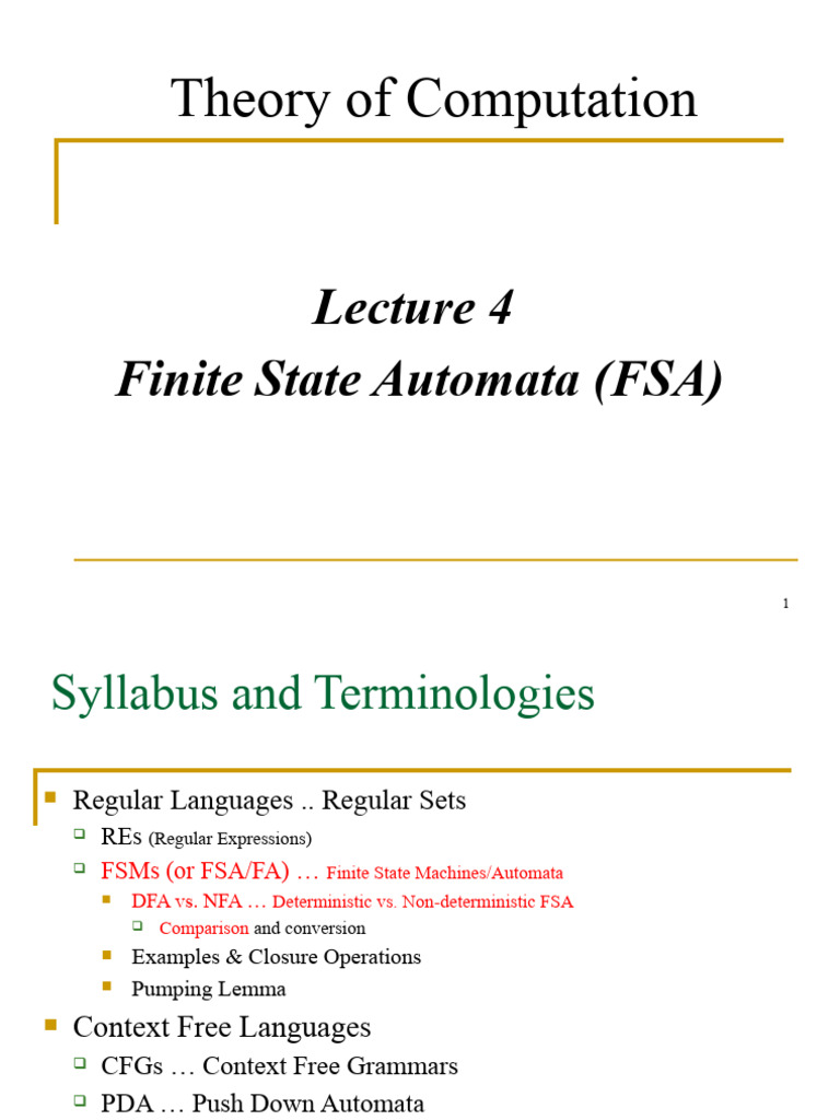 Lecture 4-FSMs-NFA-DFA | PDF | Syntax (Logic) | Mathematical Logic Lecture 4-FSMs-NFA-DFA | PDF | Syntax (Logic) | Mathematical Logic