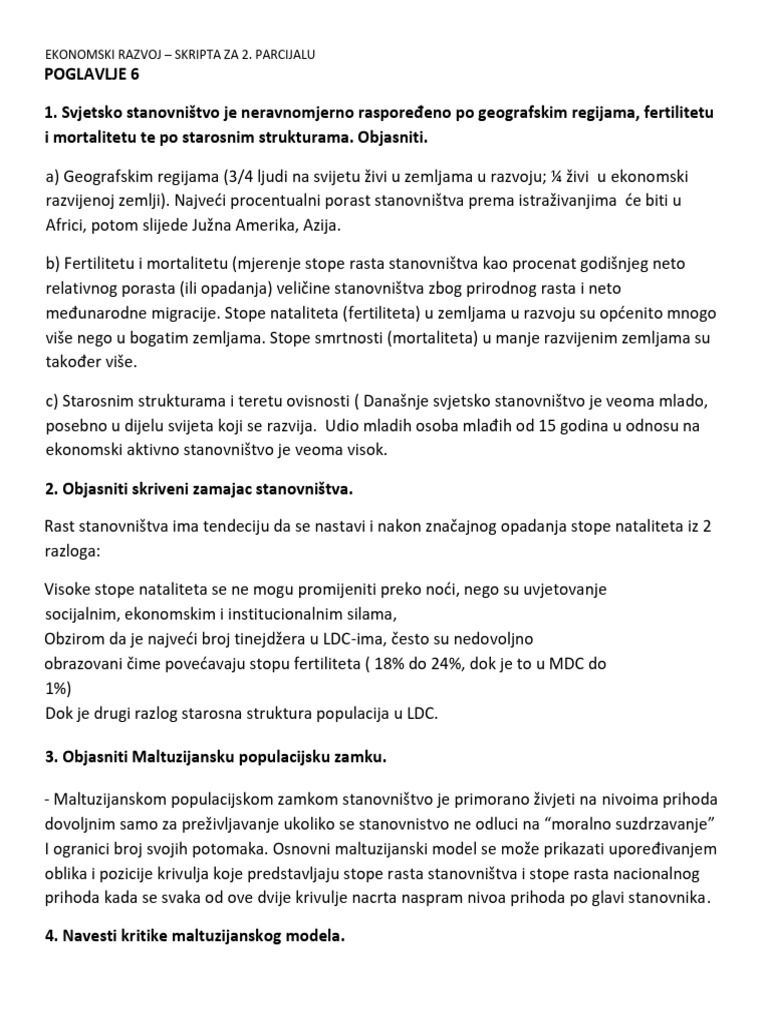 Ekonomski Razvoj Skripta Za 2. Parcijalu | PDF