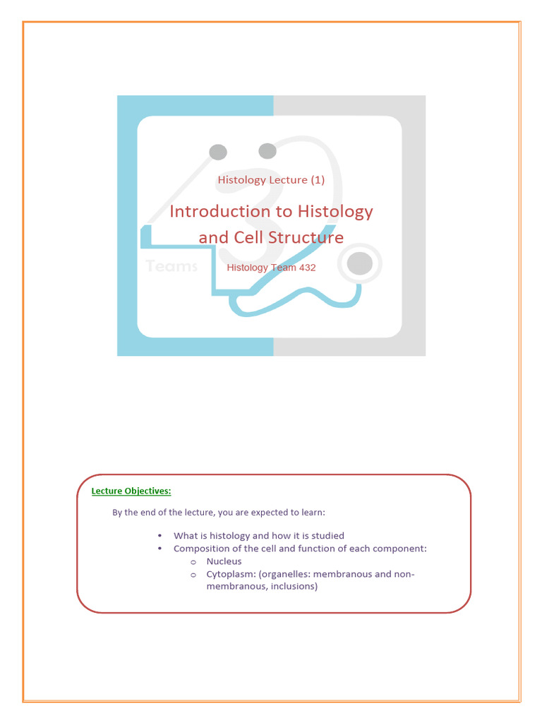 1st Lecture Histology Notes | PDF | Endoplasmic Reticulum | Cell Nucleus
