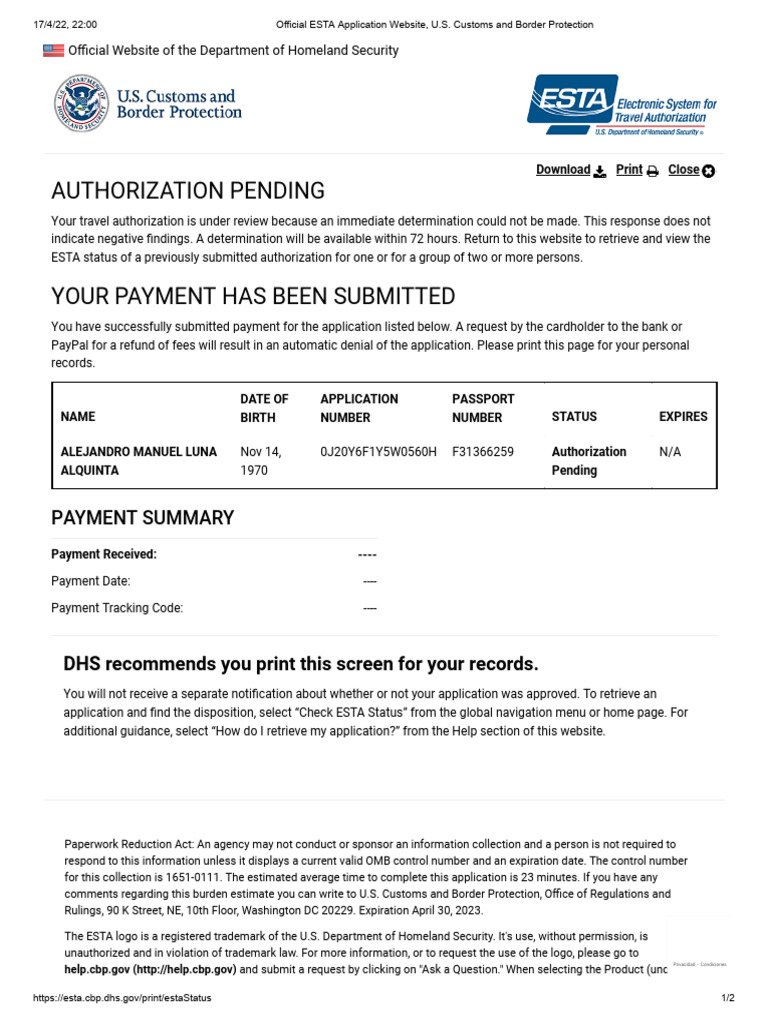Official ESTA Application Website, U.S. Customs and Border Protection ...