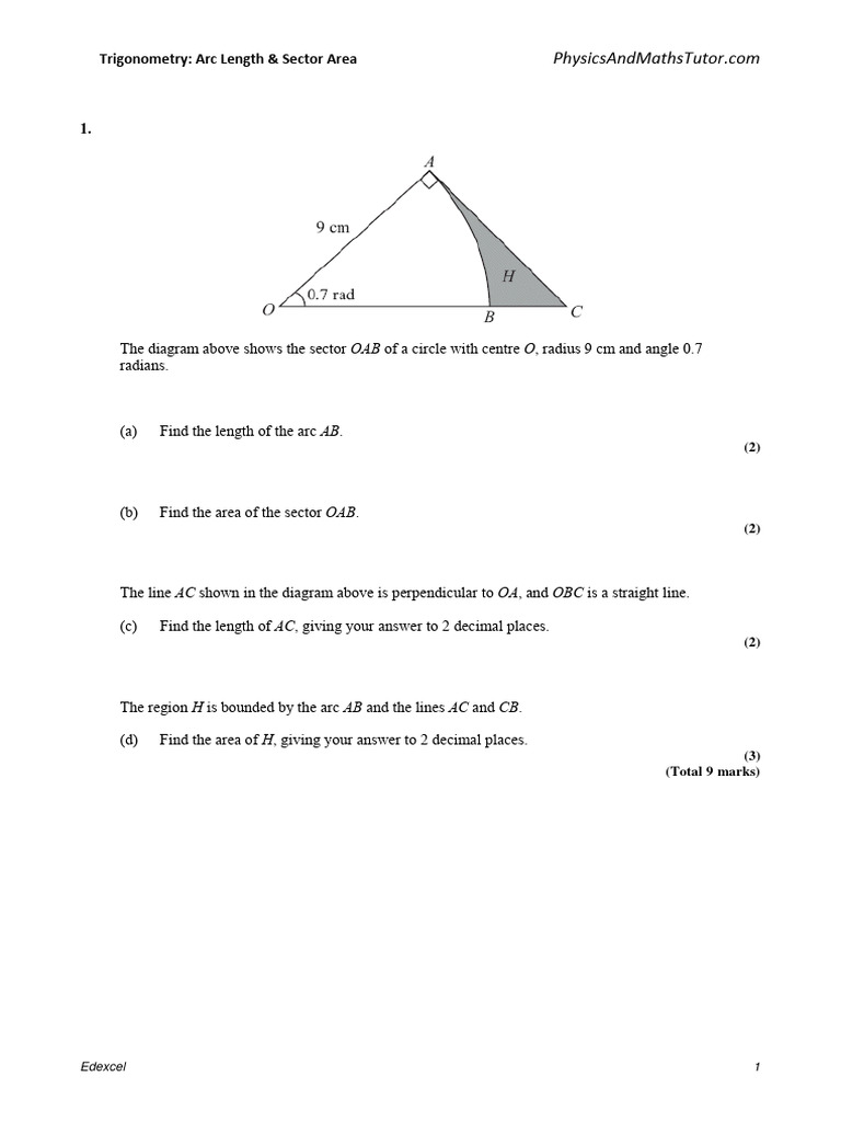 Arc Length And Sector Area Pdf Area Circle