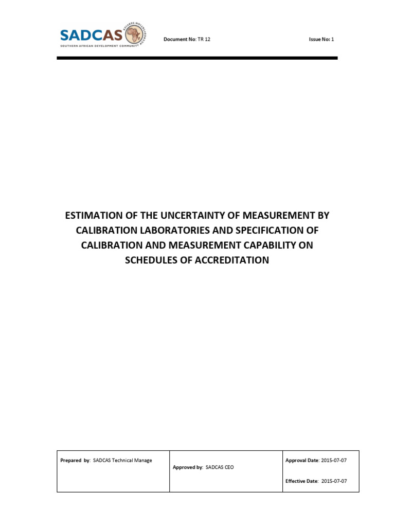 SADCAS TR 12 - Estimation of The UoM by Calibration Laboratories and ...