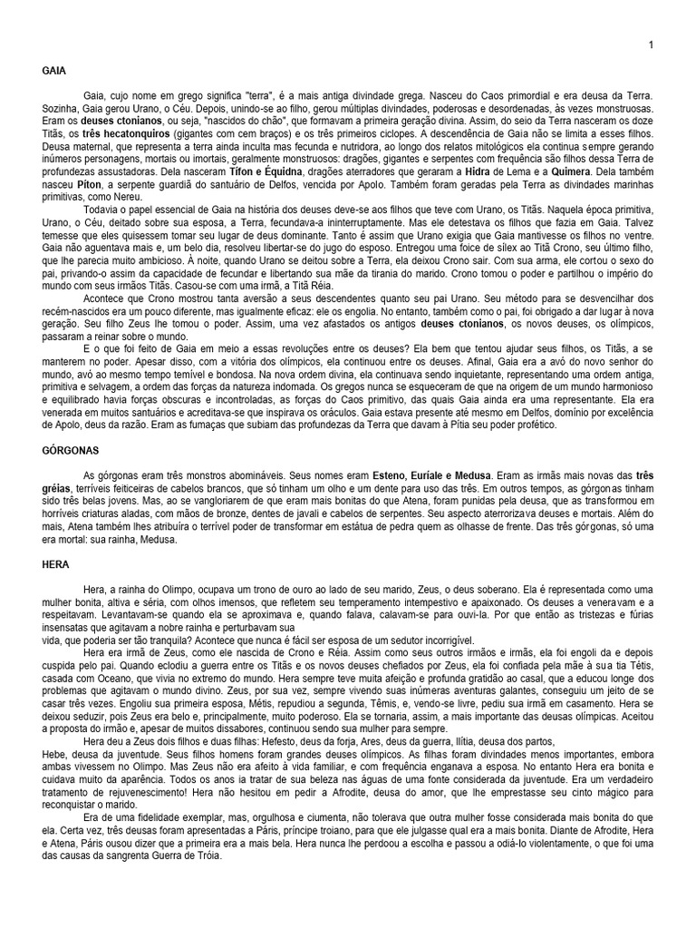 Gaia Górgonas Hera Hefesto | PDF | Hera | Afrodite