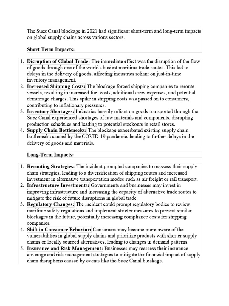Short-Term Impacts | PDF | Supply Chain | Risk Management