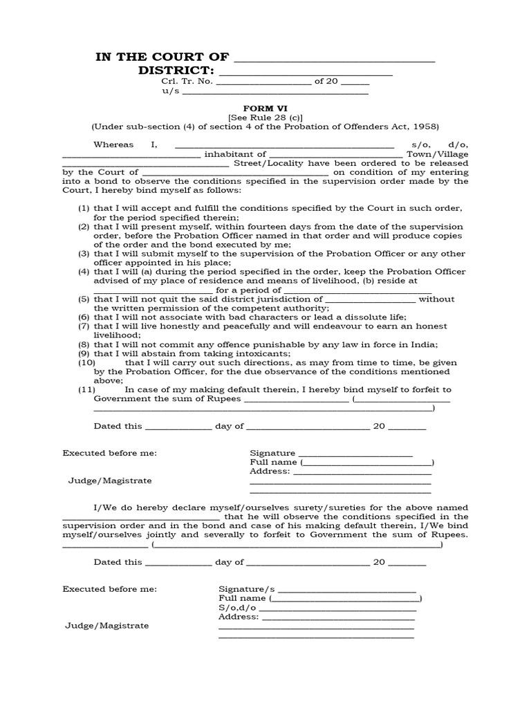 Bond For Probation of Good Conduct | PDF | Bail | Probation