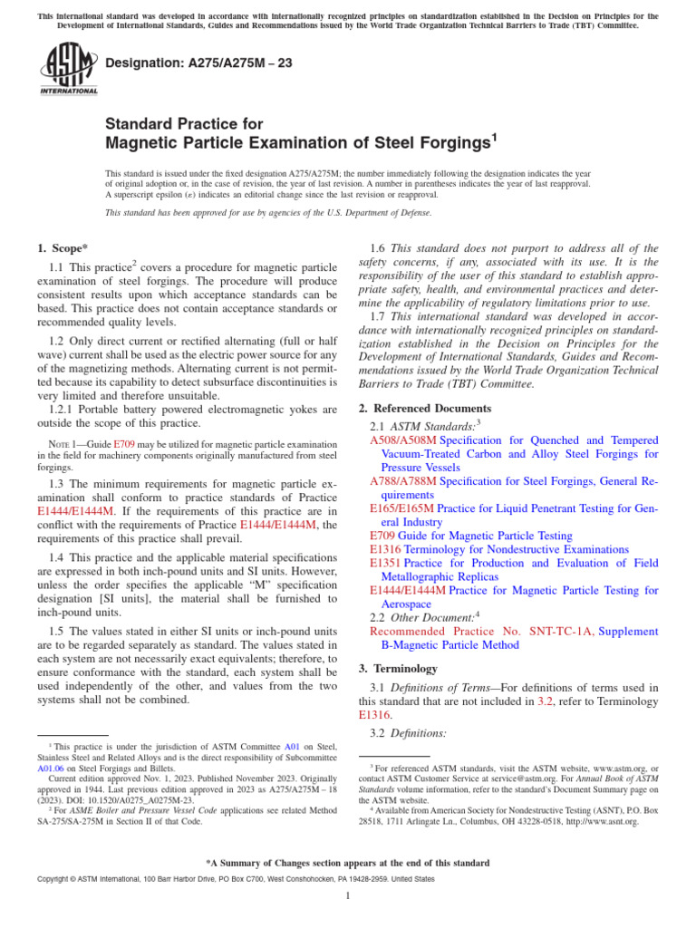 A275A275M 23 1 05 Standard Practice For Magnetic Particle Examination ...