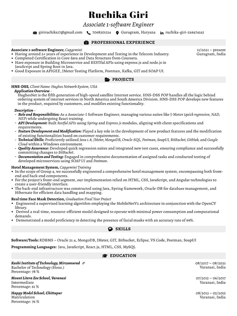 RuchikaGiri 2yr Resume | Download Free PDF | Java Script | Java (Programming Language)