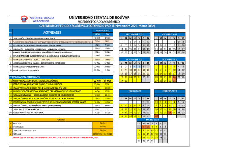 Calendario Académico UEB PAO II Nov | PDF