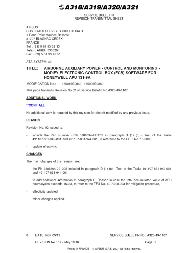 A320 APU ECB Software Update Bulletin | PDF | Airliner | Aviation