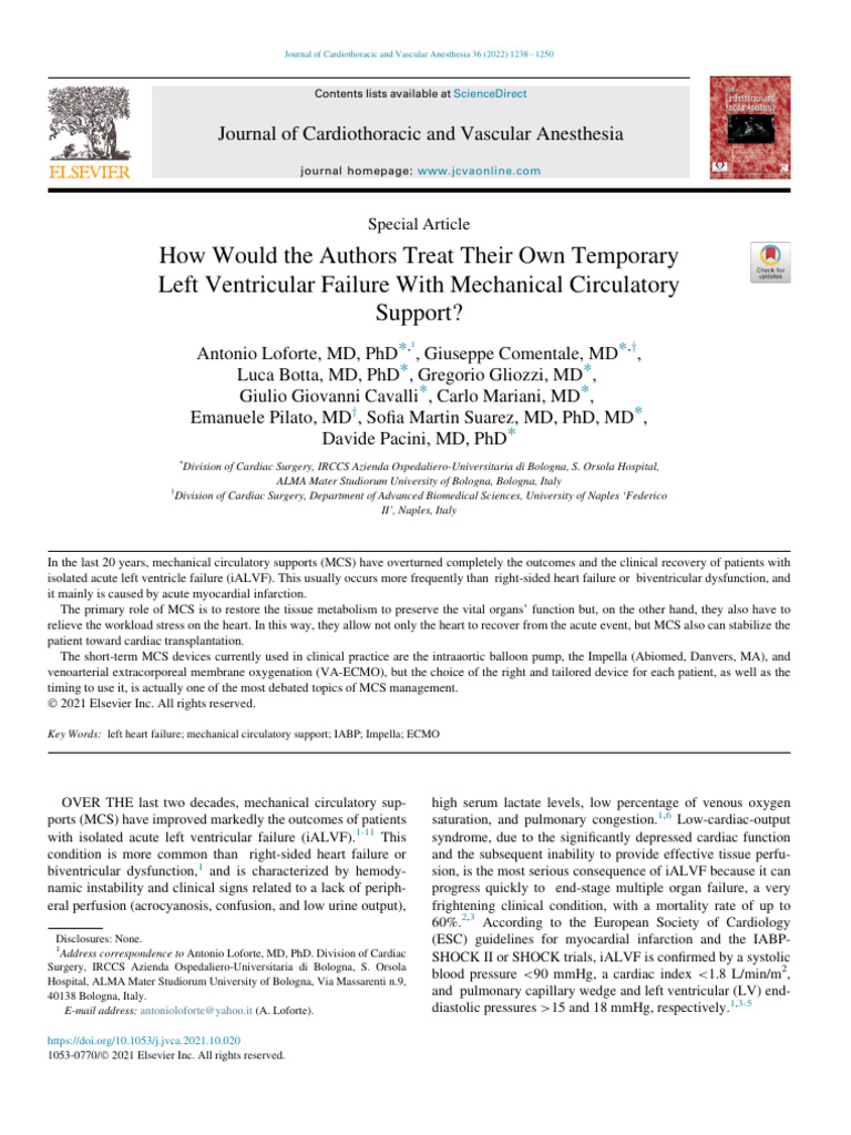 JCVA Temporary Left Ventr Failure | PDF | Myocardial Infarction | Heart