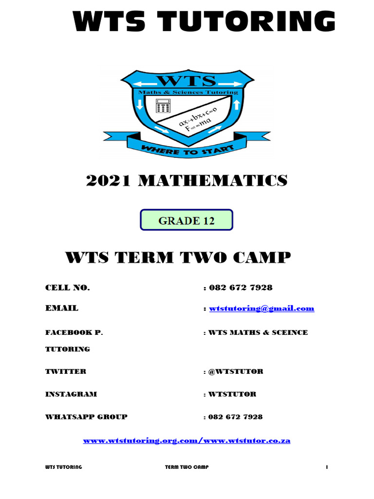 2021 WTS 12 Maths T2 Camp | PDF | Mathematics | Mathematical Analysis