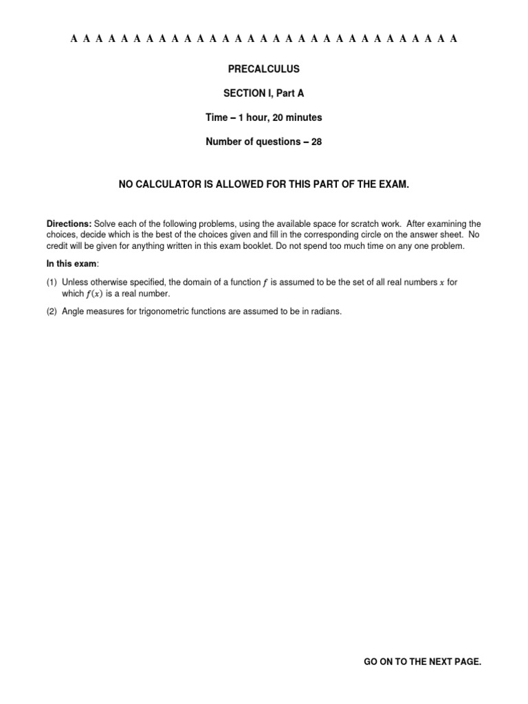 AP Precalc Mock Exam 1 MC and FR With FR Student Answer Booklet | PDF | Function (Mathematics ...