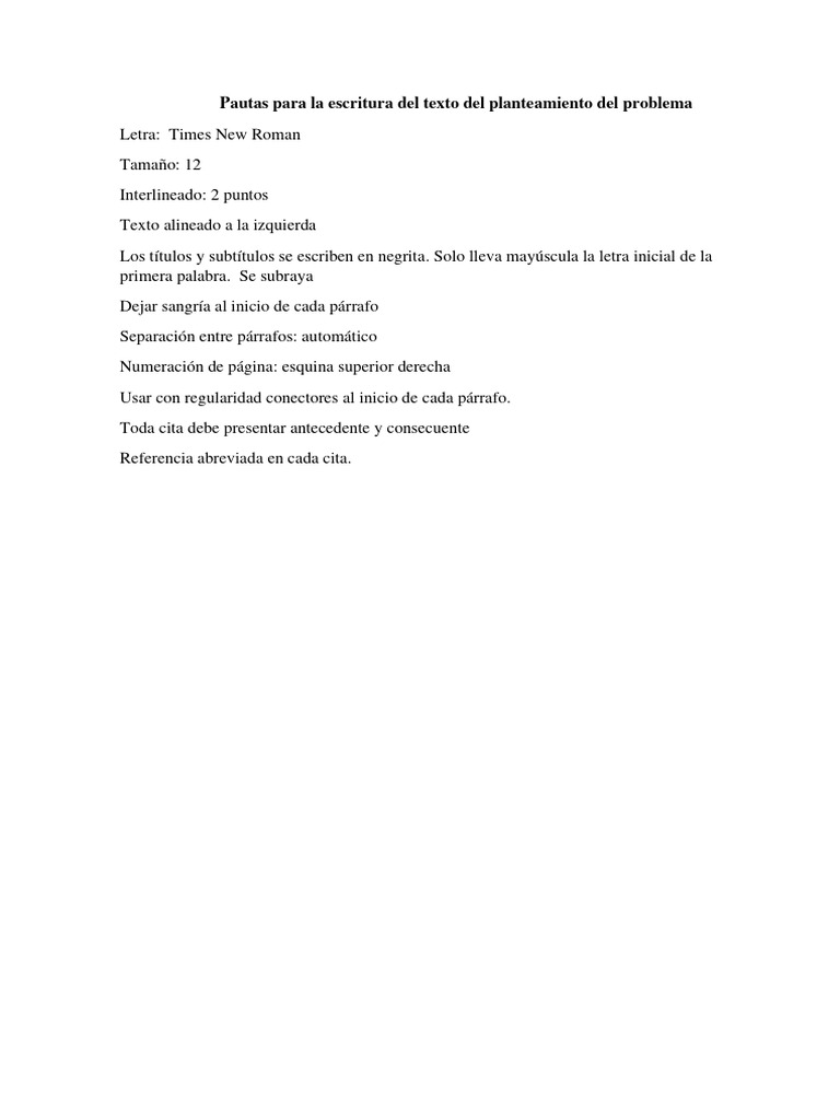 Pautas para La Escritura Del Texto Del Planteamiento Del Problema | PDF ...