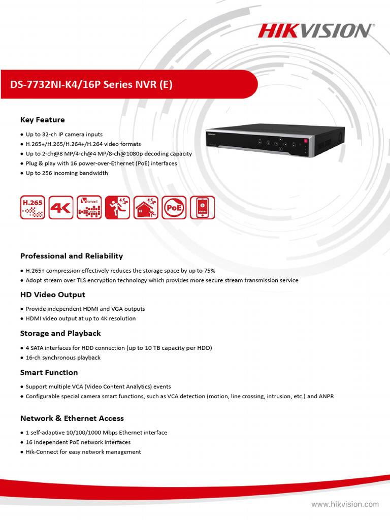 Datasheet of DS 7732NI K4 - 16P NVR E - 4.71.410 - 20221026 | PDF | Hdmi | Video