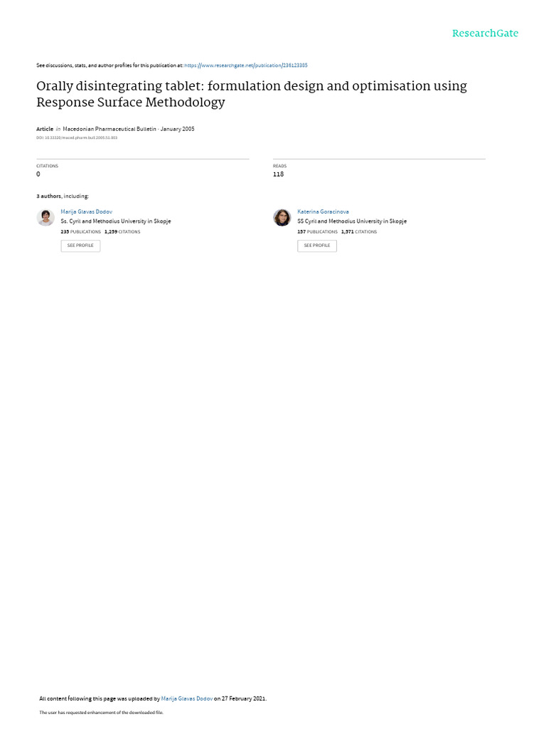 Orally Disintegrating Tablet Formulation Design and Optimisation Using ...