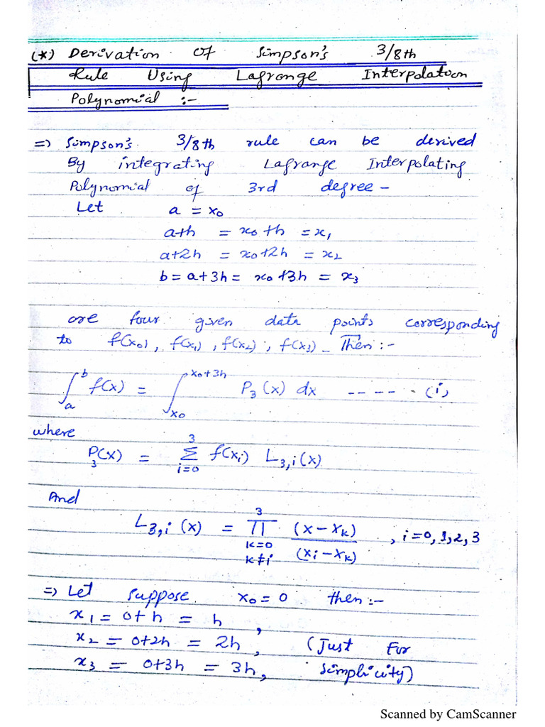 Derivation of Simpson 3-8 Rule | PDF
