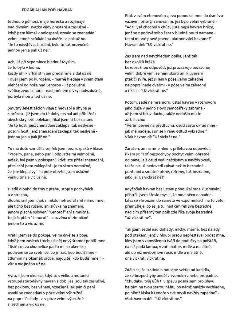 EDGAR ALLAN POE Havran | PDF