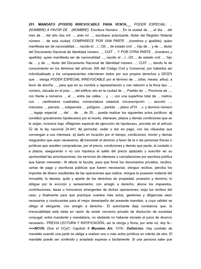 Mandato (Poder) Irrevocable para Venta | PDF