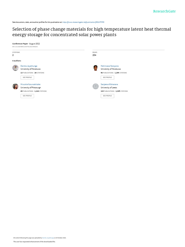 Selection of Phase Change Materials For High Temperature Latent Heat ...