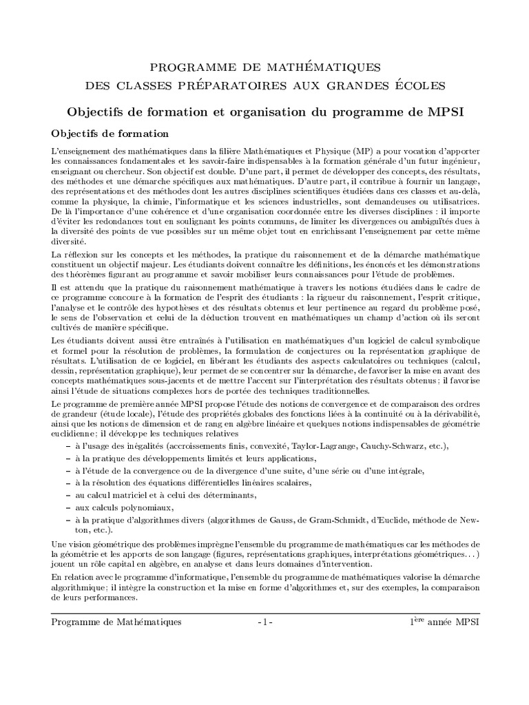 Programme MPSI | PDF