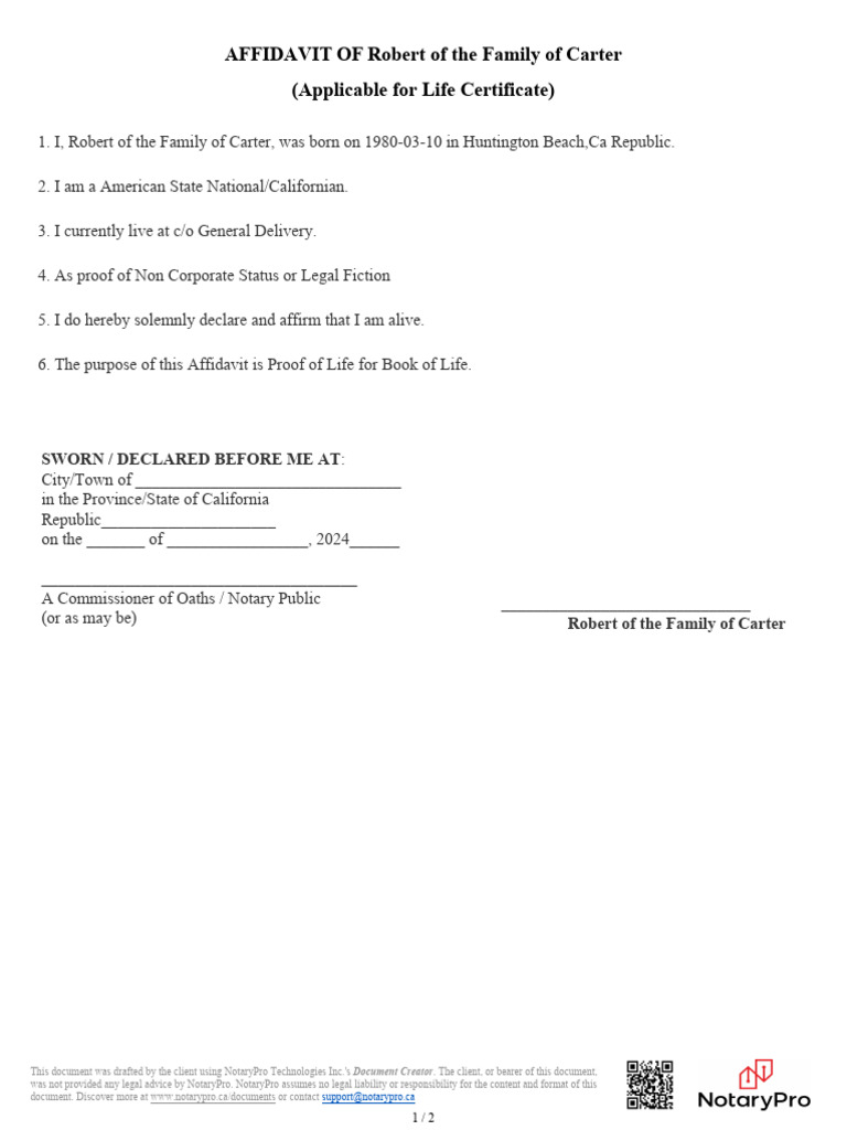 Affidavit of Life Certificate | PDF | Law