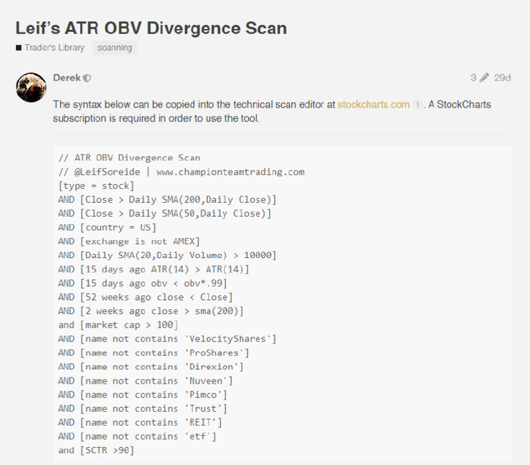 Leif S ATR OBV Divergence Scan Trader S Library Champion Team Trading | PDF