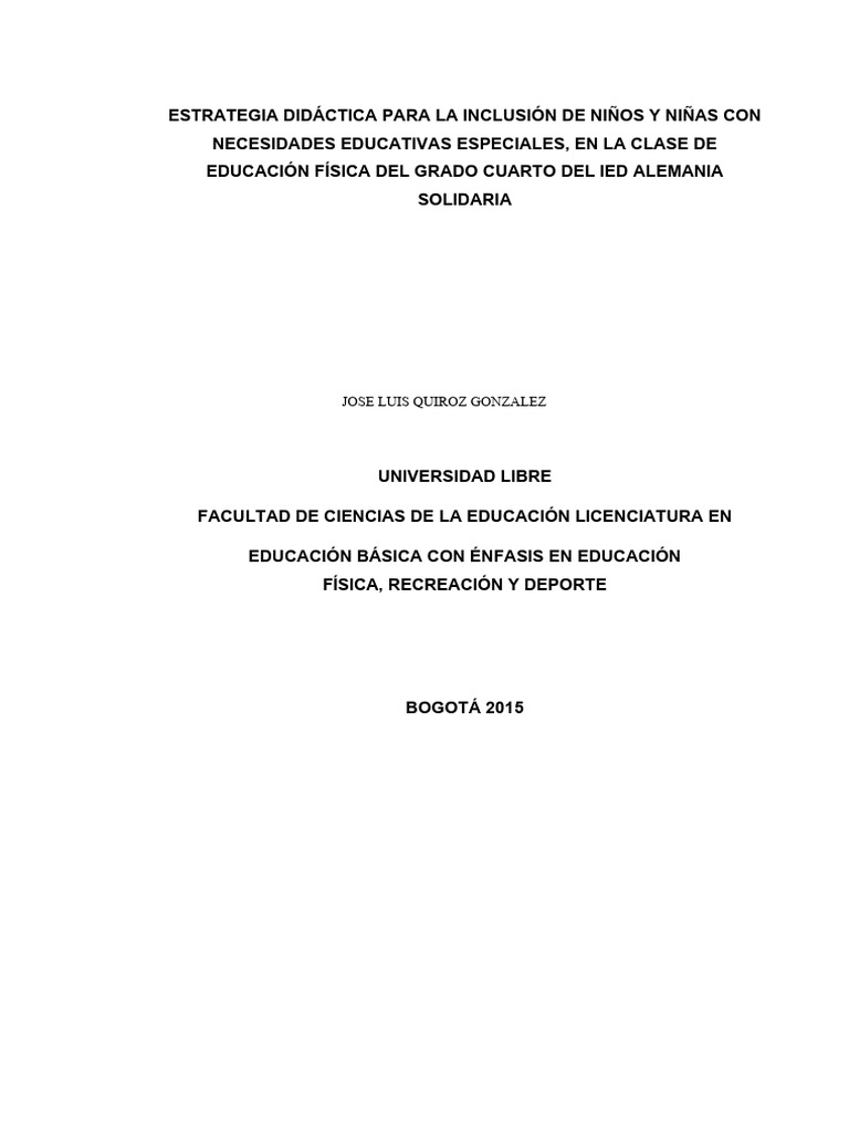 Estrategia Didáctica para La Inclusión de Niños y Niñas Con Necesidades Educativas Especiales ...