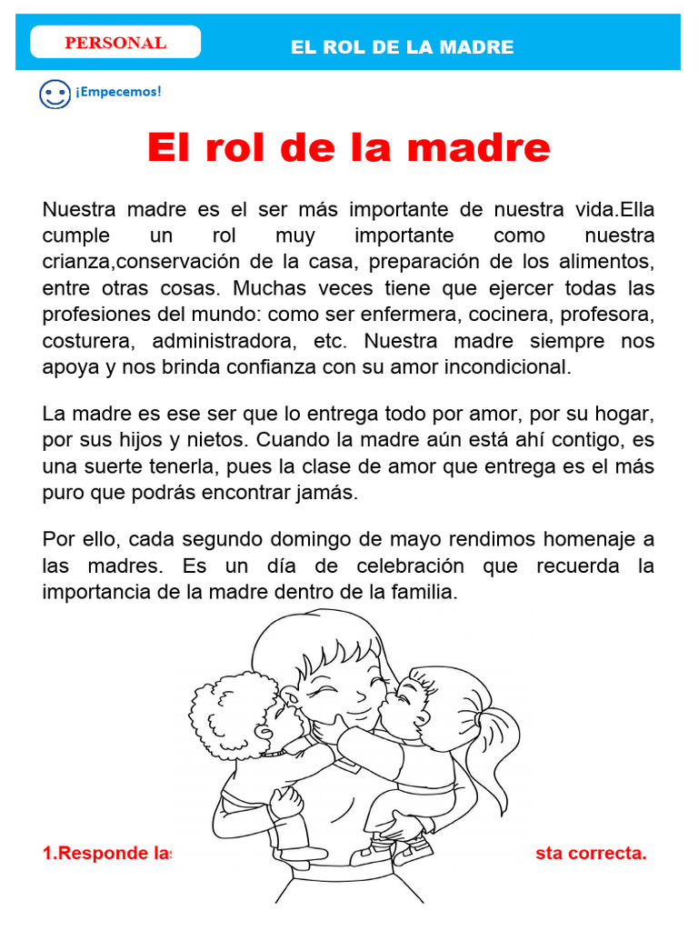 D1 A2 Ficha Ps. El Rol de La Madre | PDF | Relaciones personales, crianza y desarrollo personal