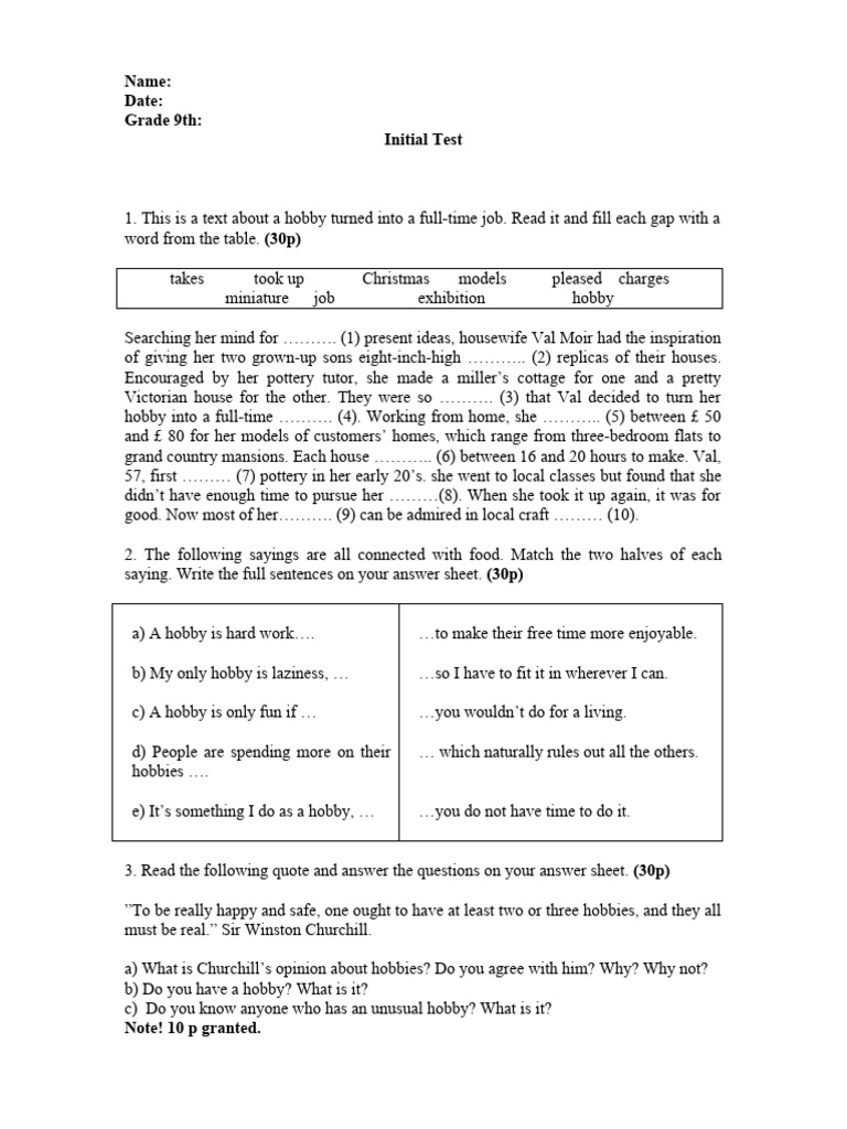 Test Engleza Cls IX | PDF