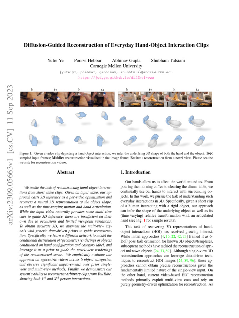 Diffusion-Guided Reconstruction of Everyday Hand-Object Interaction Clips | PDF | Rendering ...