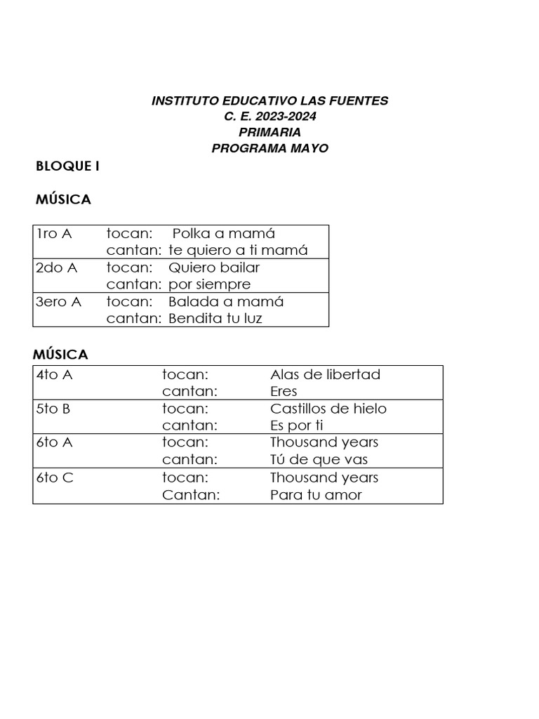 PROGRAMA - Mayo - 24 Final | PDF | Música pop | Canciones pop