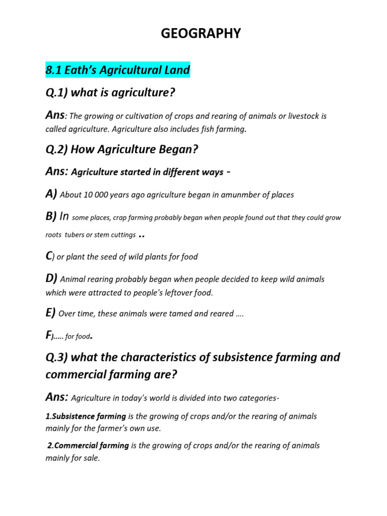 Geography 8.1&8.2 (Agriculture) | PDF | Agriculture | Rice