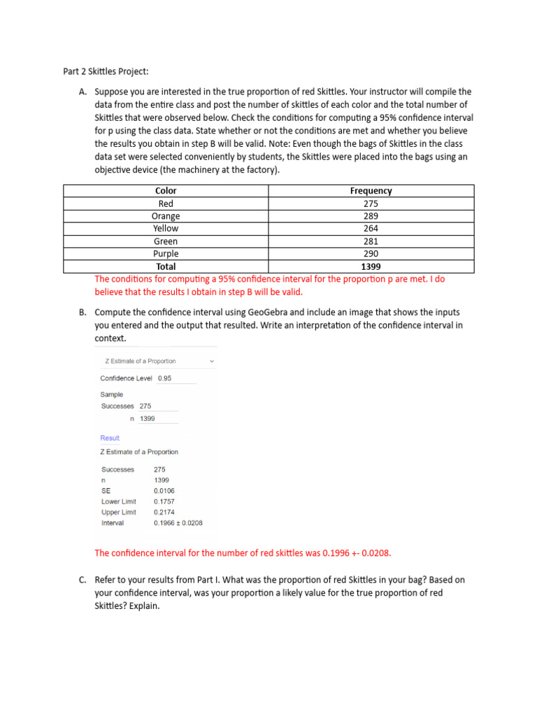 Skittles Proportion Confidence Interval Analysis | PDF | Statistical ...
