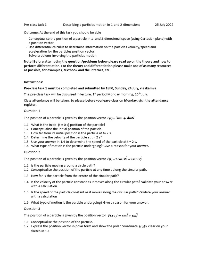 Pre-Class Task 1, L1, 25 July 2025 - 220721 - 210459 | PDF | Velocity ...