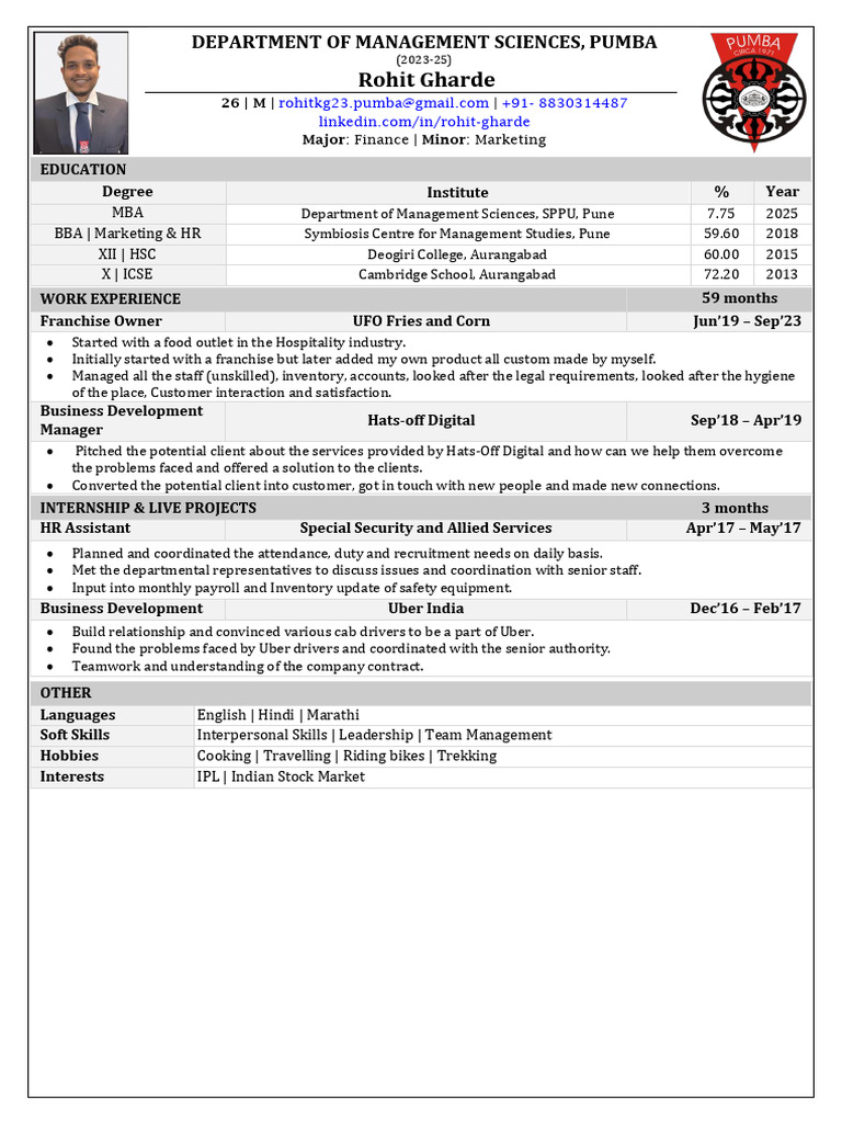 MBA Candidate with Diverse Experience | PDF | Economies | Business