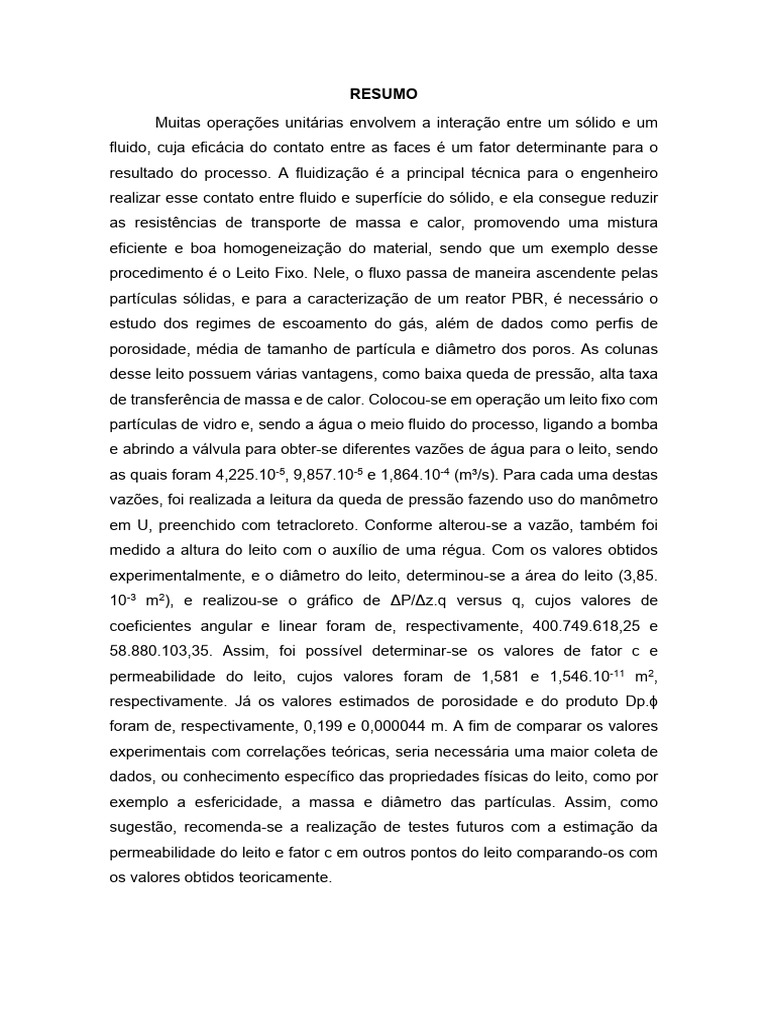 Relatório Leito Fixo | PDF | Mecânica dos fluidos | Pressão
