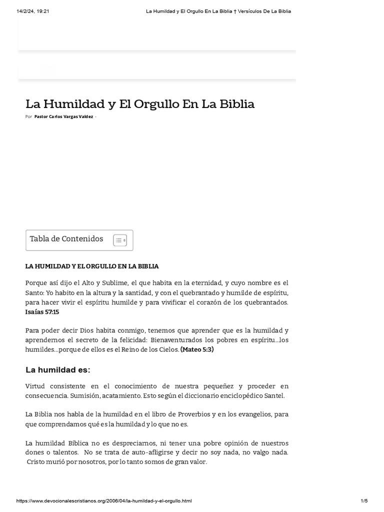La Humildad y El Orgullo en La Biblia Versículos de La Biblia | PDF | Orgullo | Biblia
