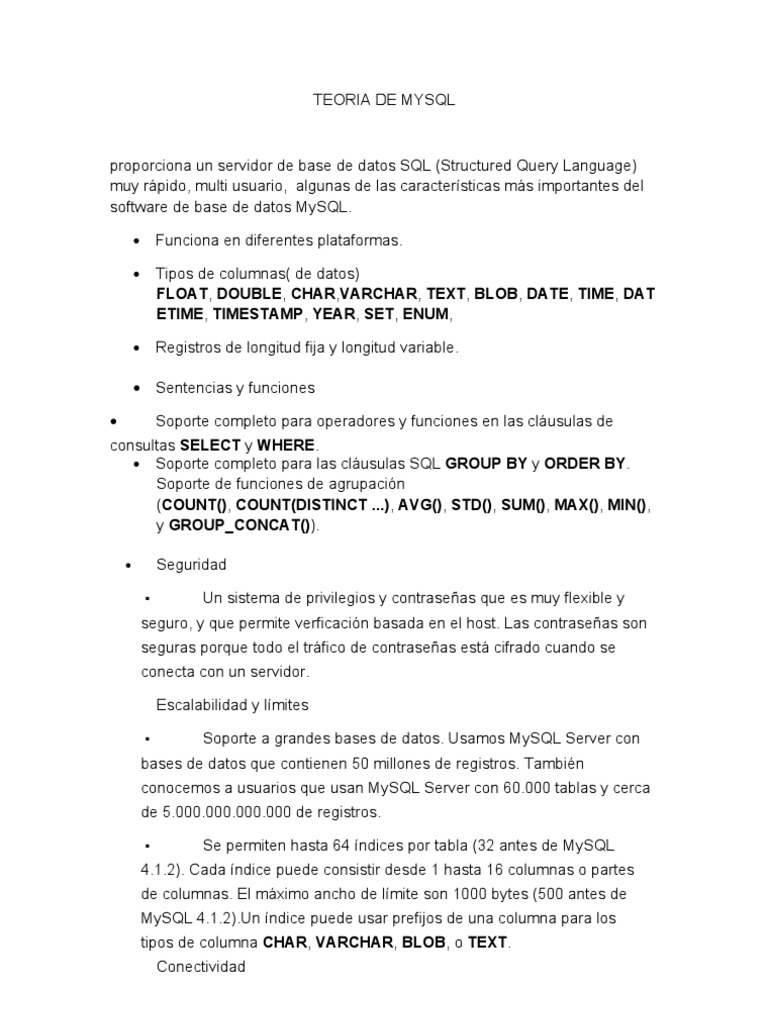Mysql Teoria | PDF | Archivo de computadora | Mi sql